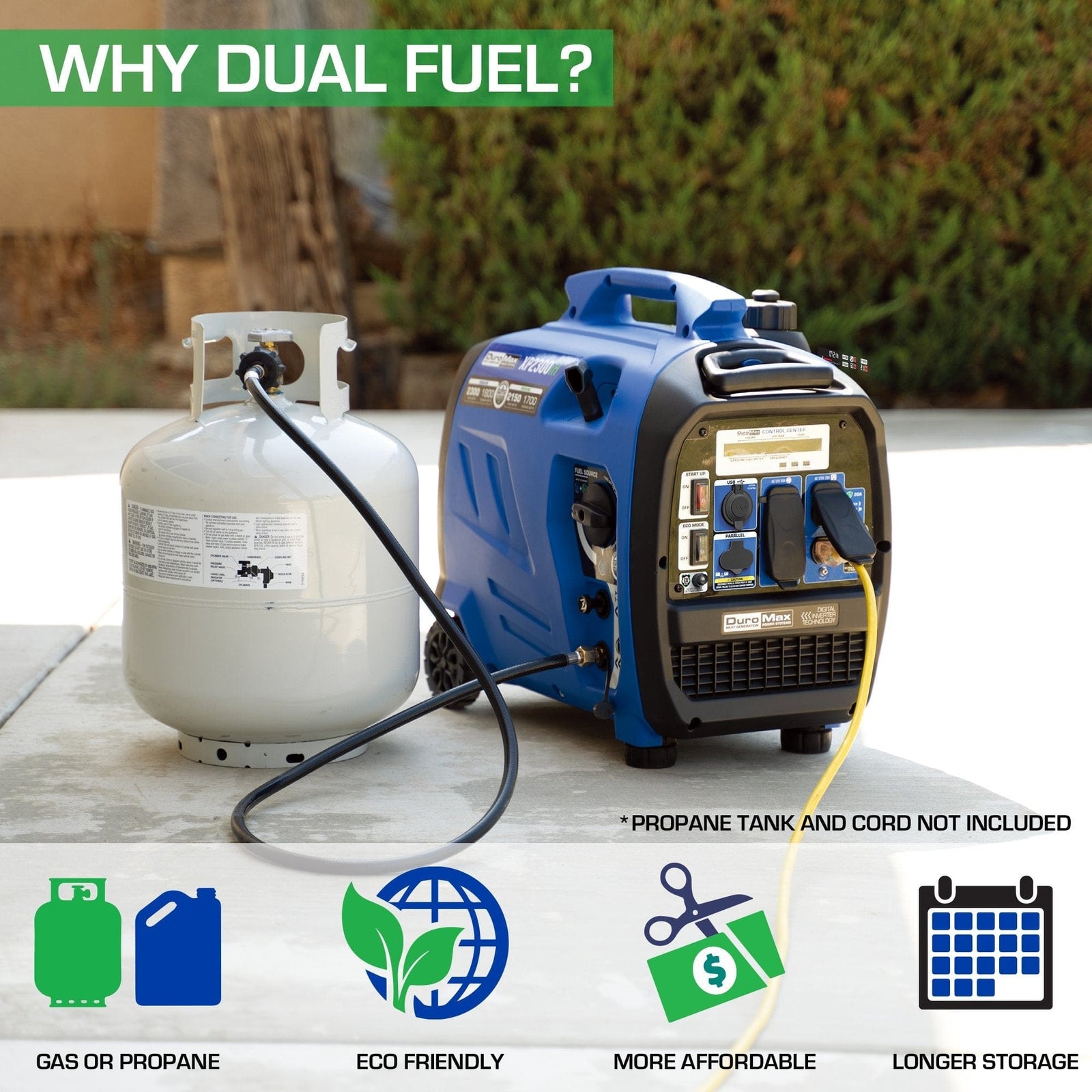 DuroMax XP2300IH 1800W/2300W 80cc CO Alert Dual Fuel Inverter Generato