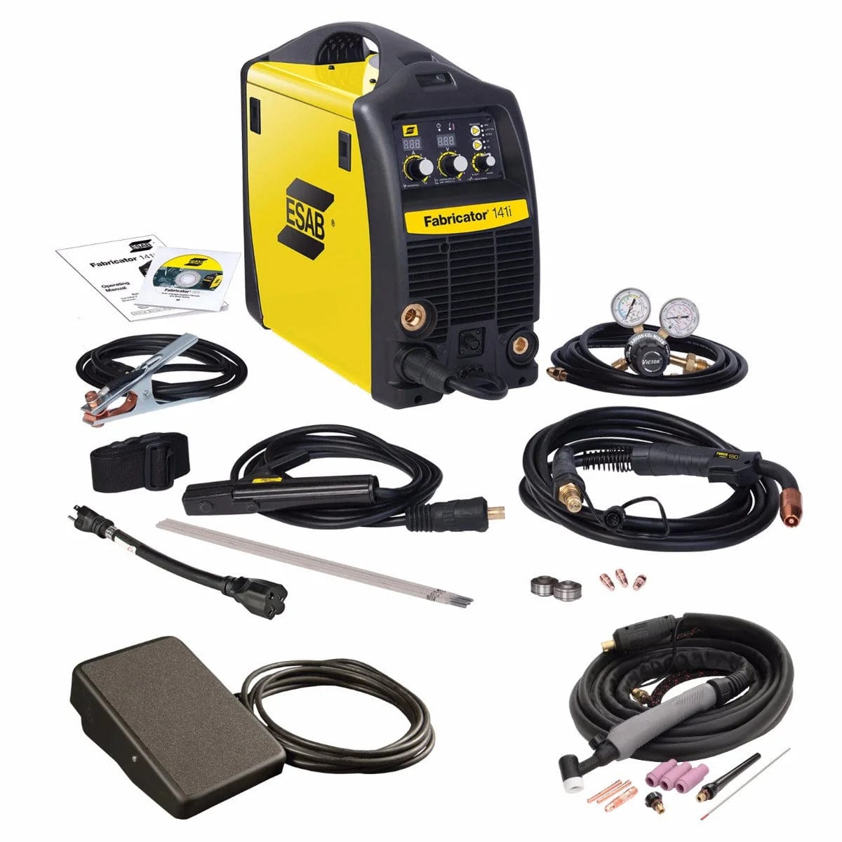 ESAB Fabricator 141i Multi Process Welding System, TIG Torch, and Foot